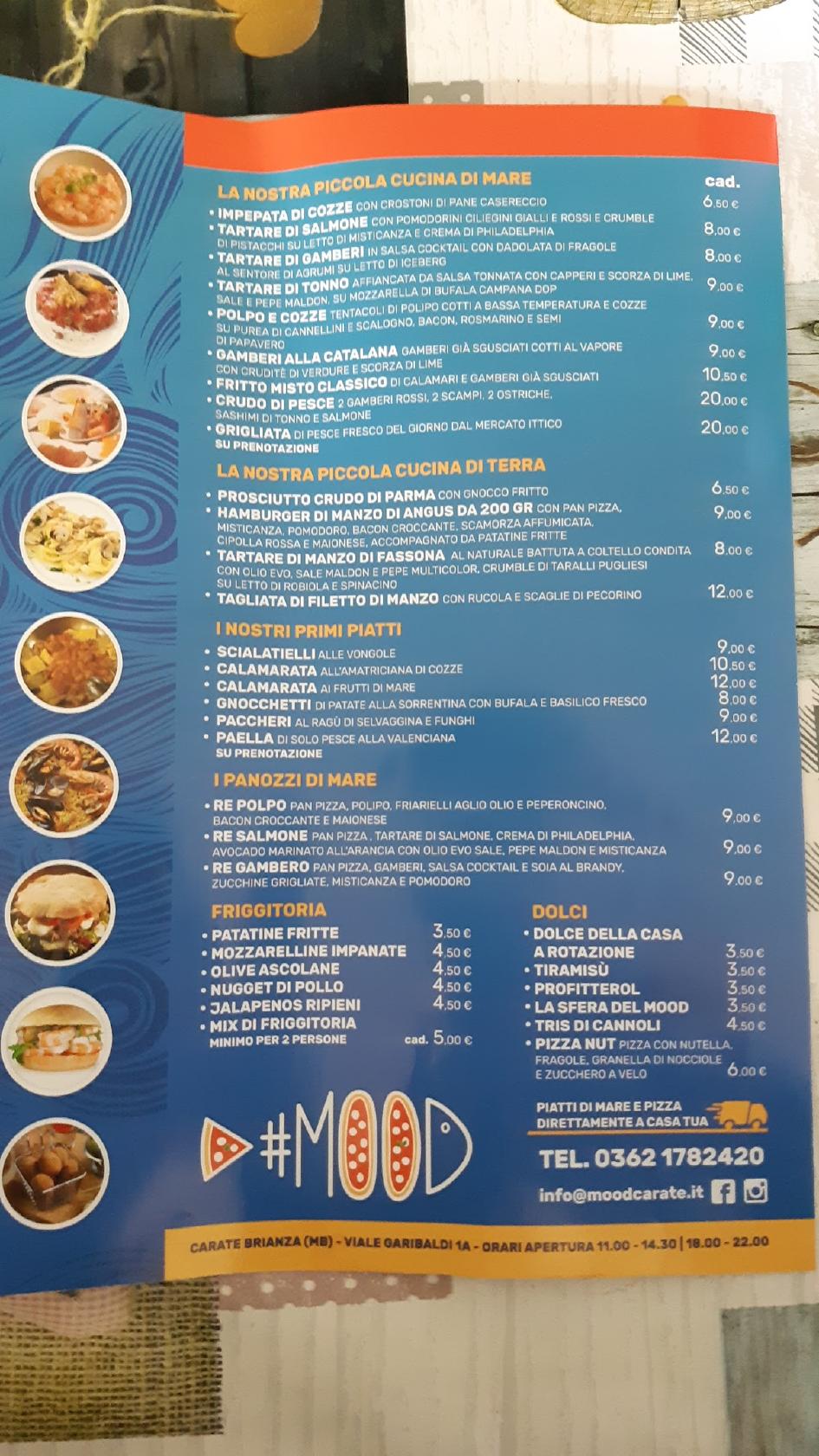 Menu at #MOOD Pizza&Mare restaurant, Carate Brianza