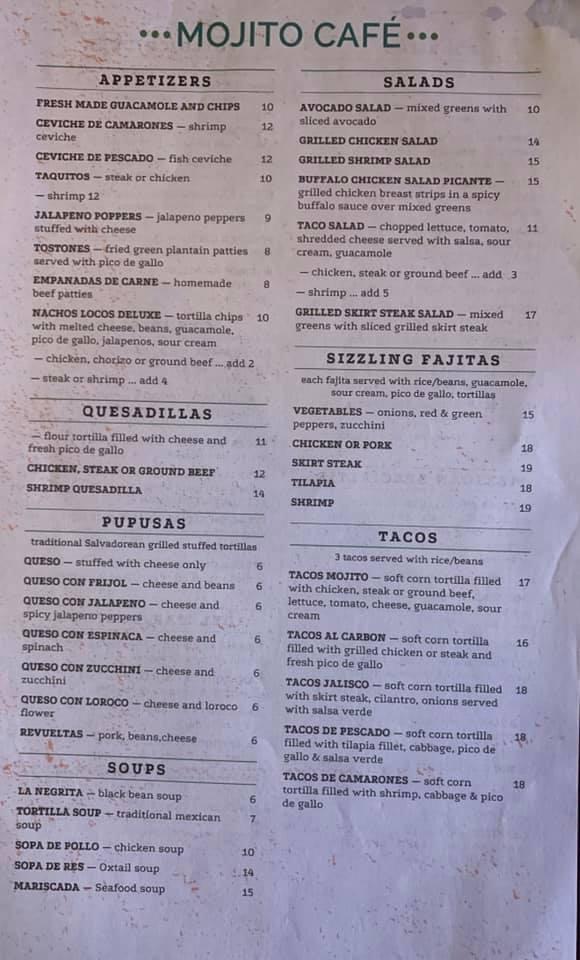 Menu at Mojito Cafe & Lounge, Port Washington