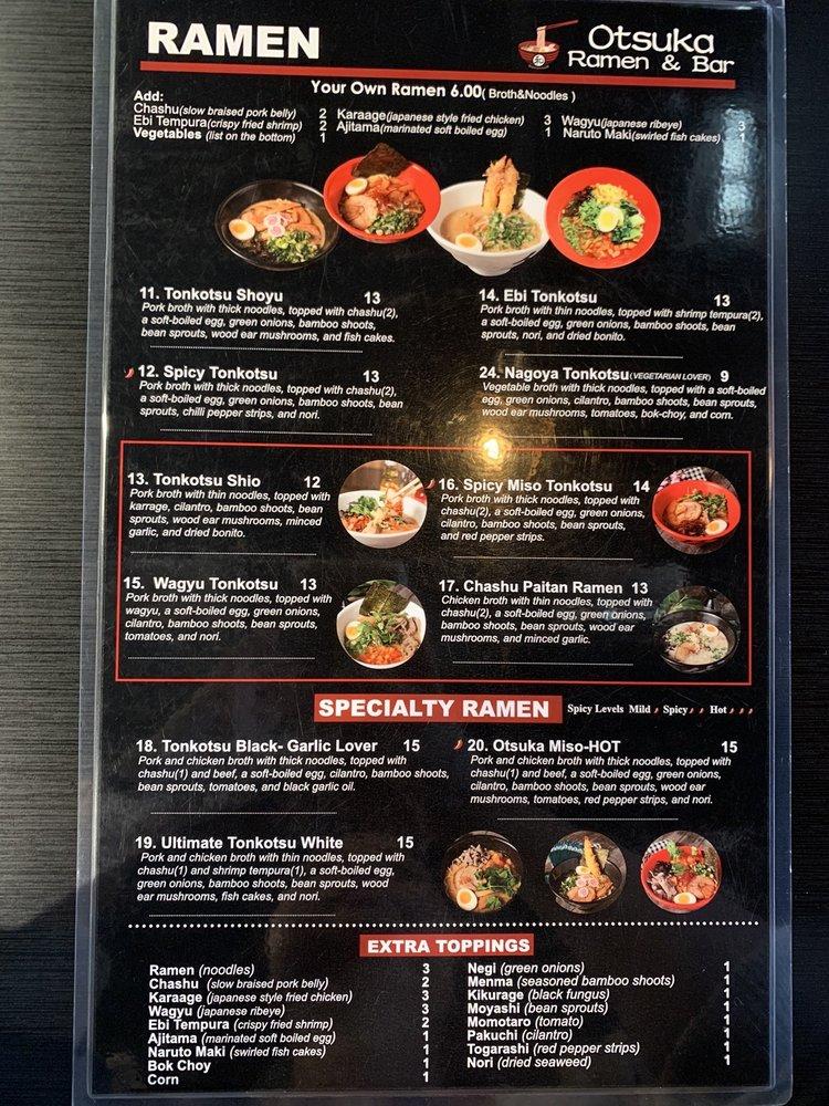 Menu at Otsuka Ramen & Bar, Riverside