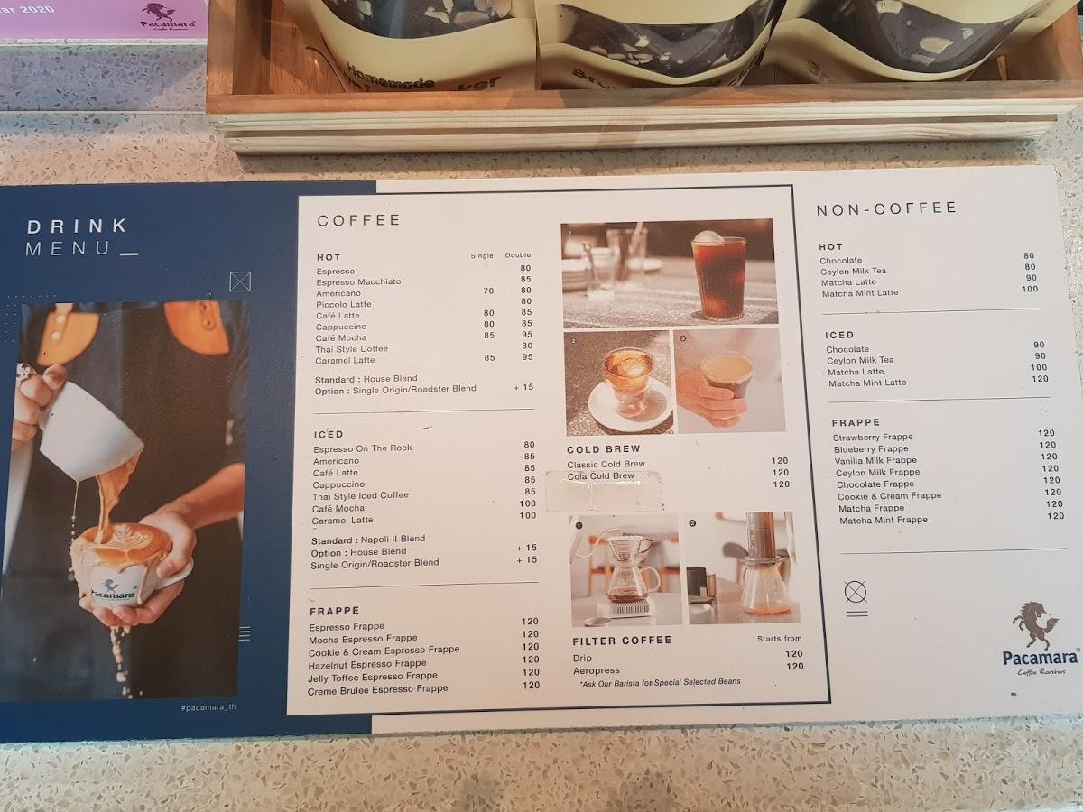Menu at Pacamara Coffee Roaster Velaa Sindhorn Village cafe, Bangkok