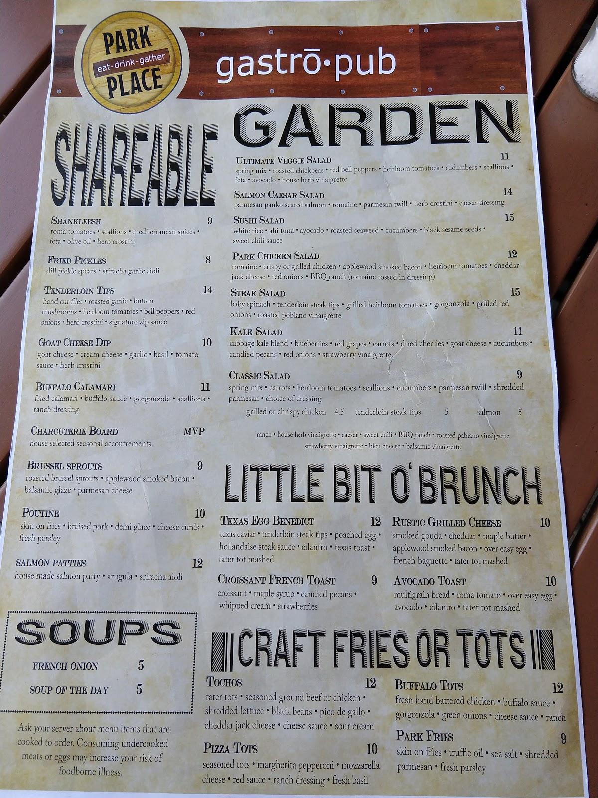 Menu at Park Place Gastropub, Plymouth