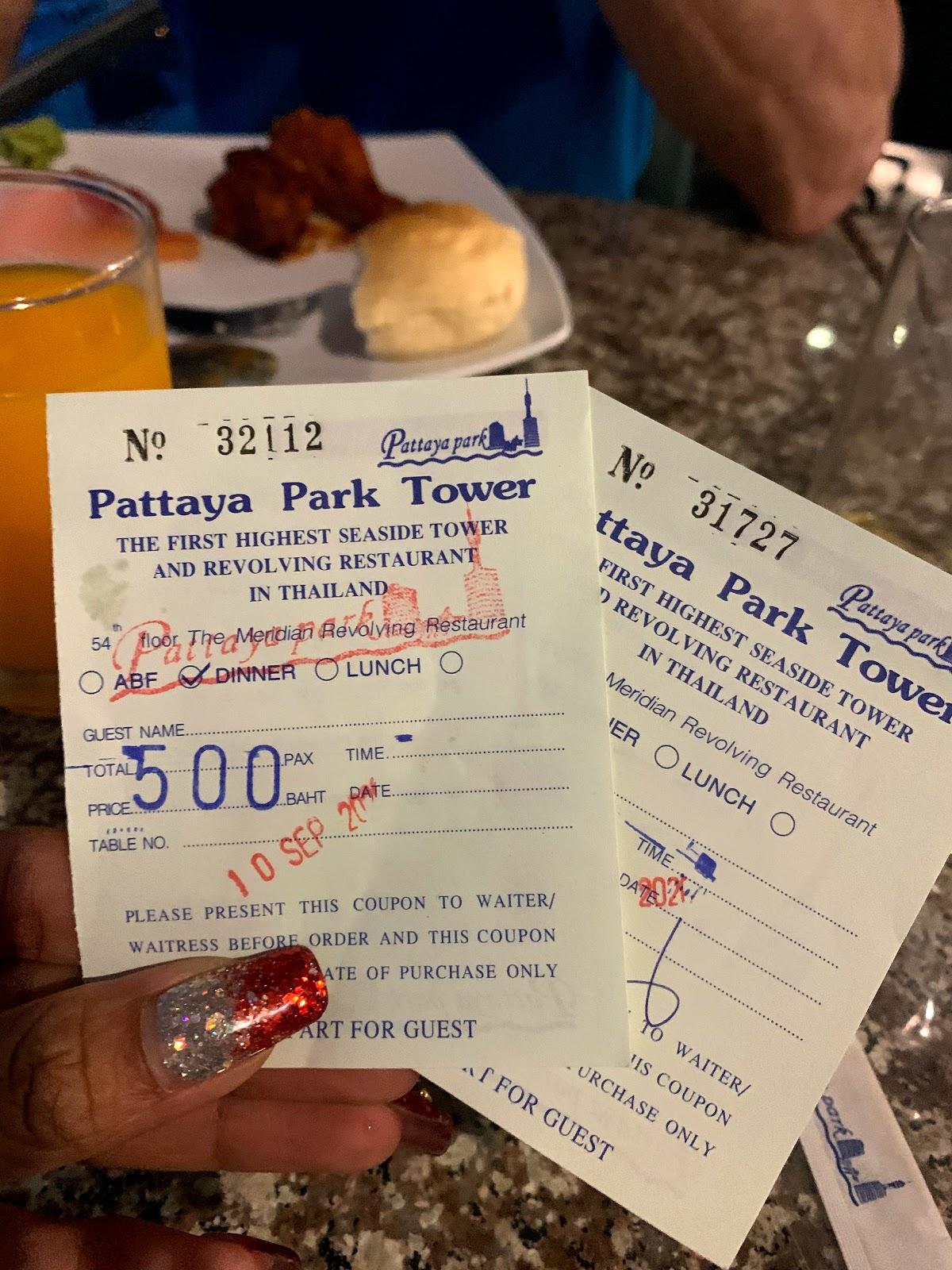 Menu at Pattaya Park Tower Restaurant, Pattaya City