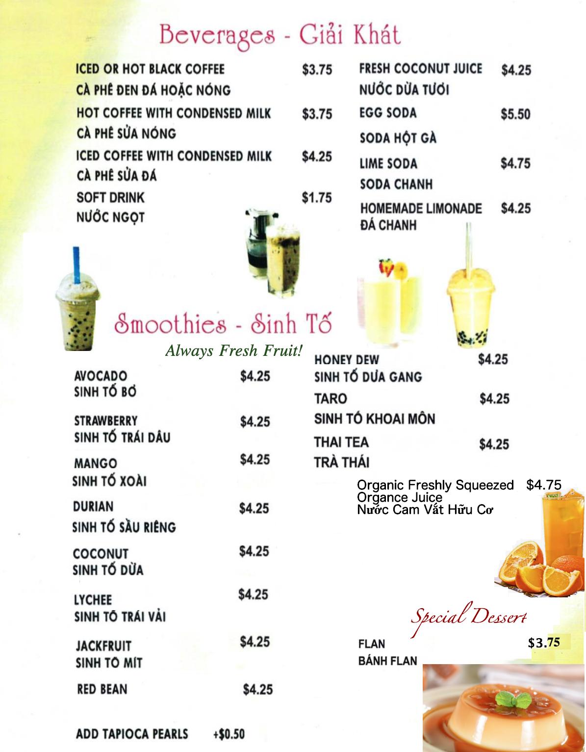 Menu at Pho Paris Restaurant, Peabody