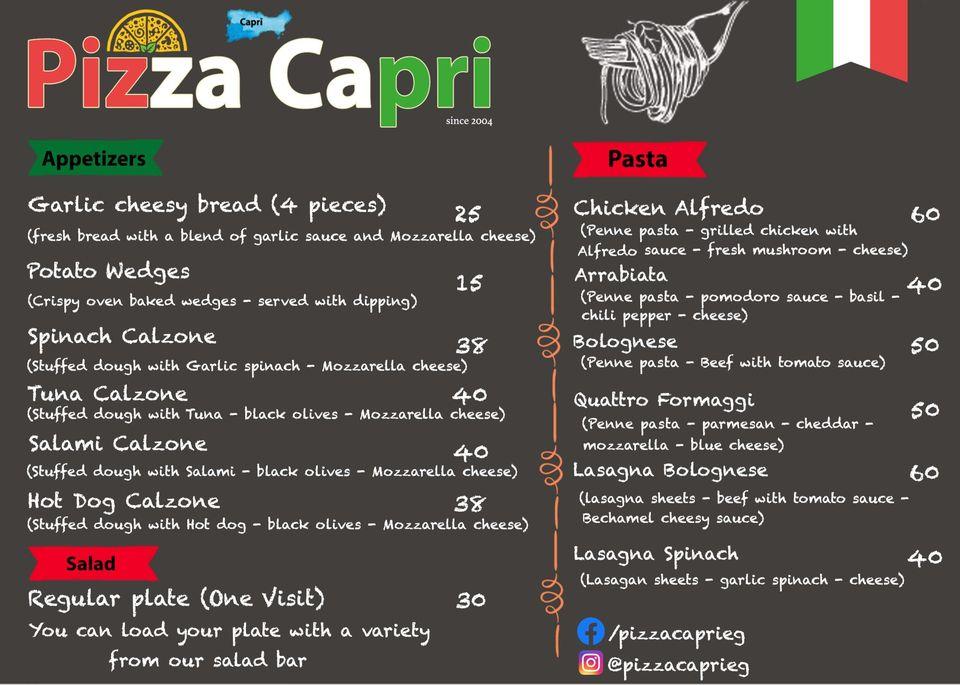 Menu at Pizza Capri restaurant, 6th of October City, جلوري مول - الحي ...