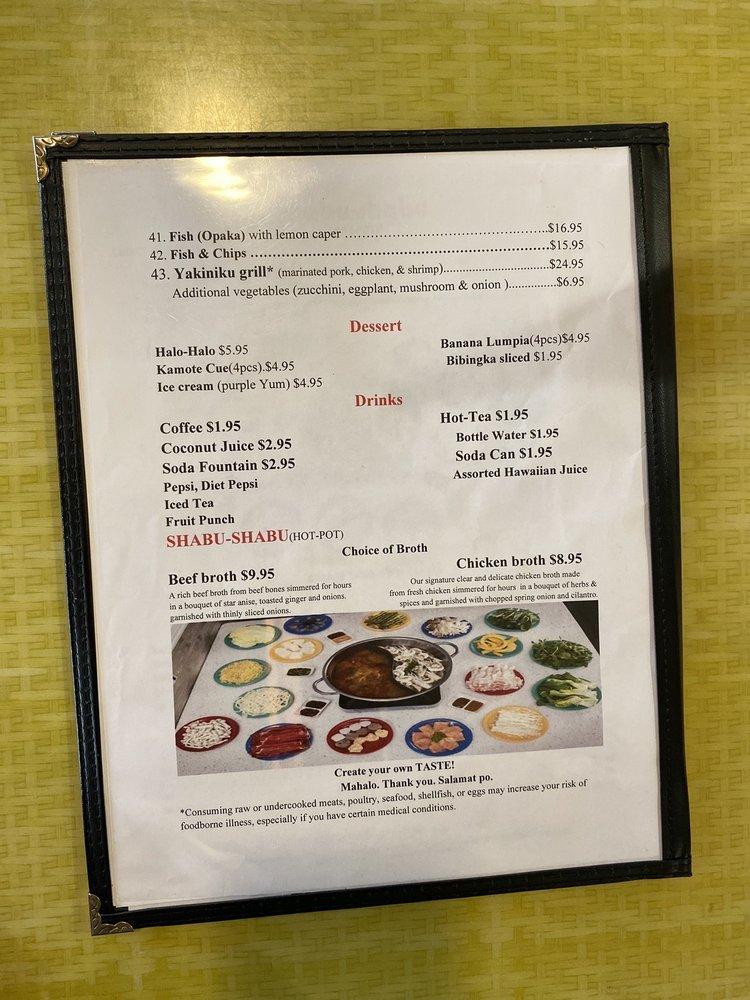 Menu at WB's Restaurant & Grill, Lihue