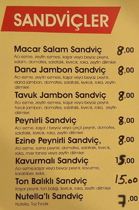 Menu at Alaçatı Sandviç, Istanbul, Değirmen Sk. No:9 D:C