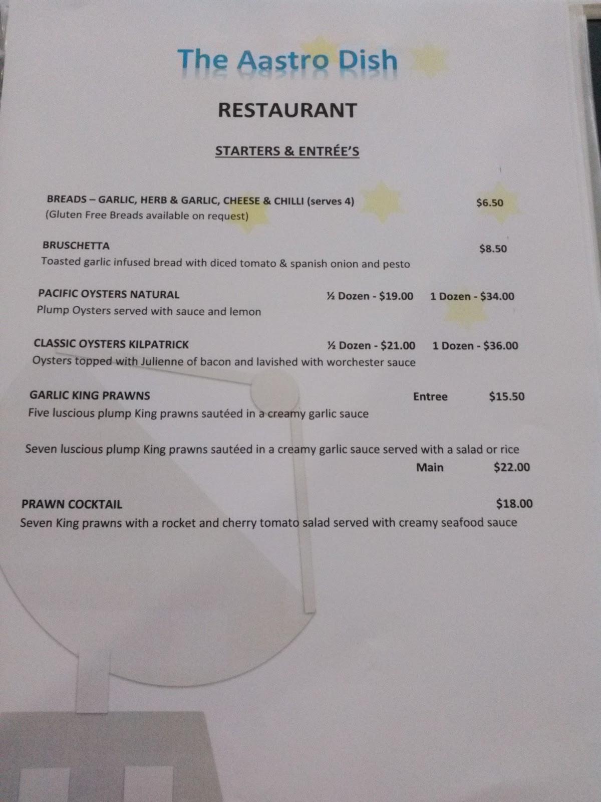 Menu at Astro Dish Restaurant, Parkes