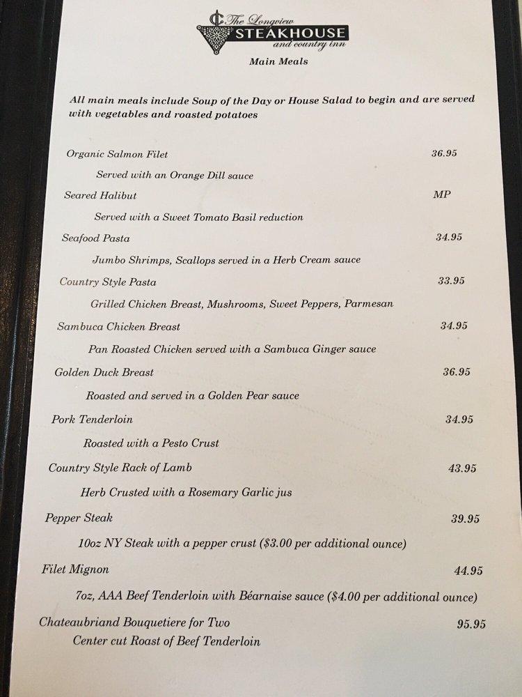 Menu at Longview Steakhouse, Longview, Highway 22 West
