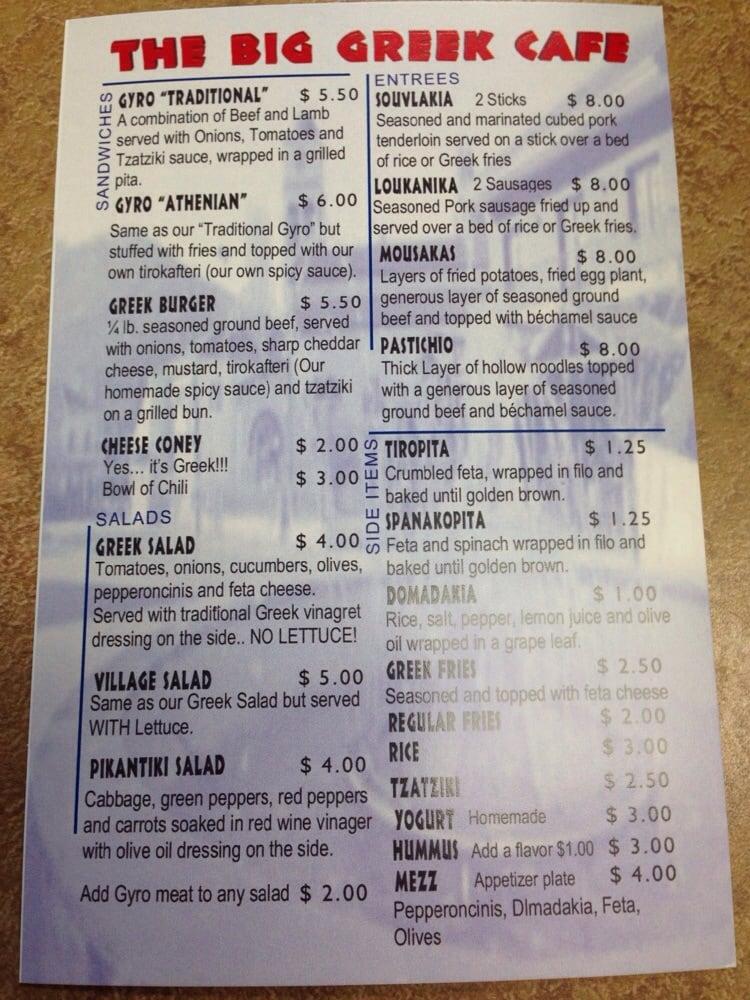Menu at The Big Greek Café - Harrison, Ohio restaurant, Harrison