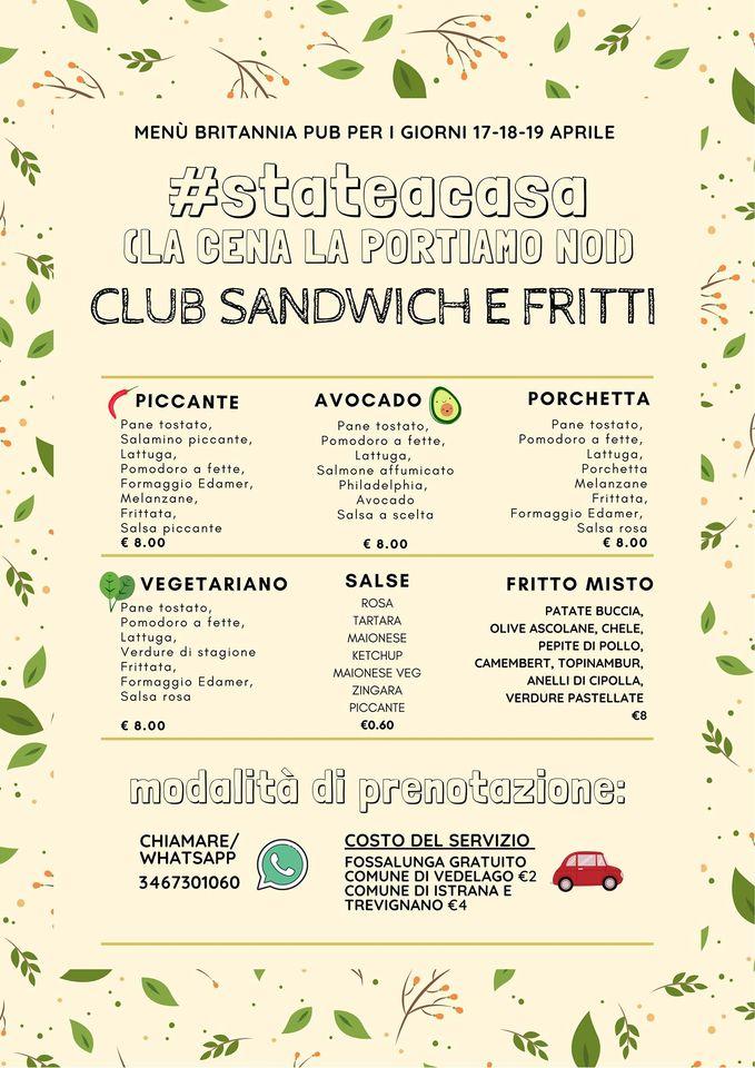 Menu at Britannia Pub, Vedelago