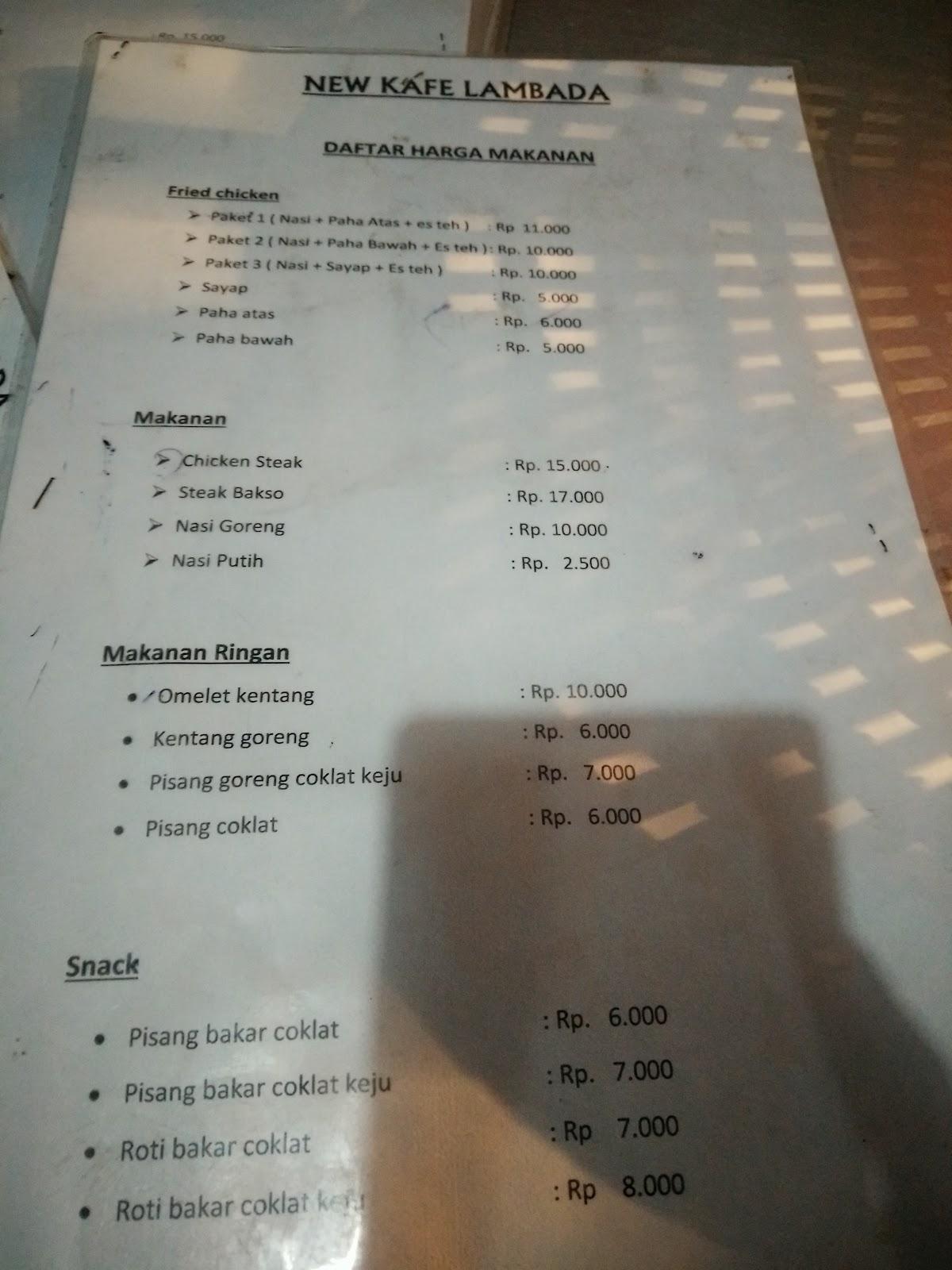 Menu at New Lambada Cafe, Ngawi