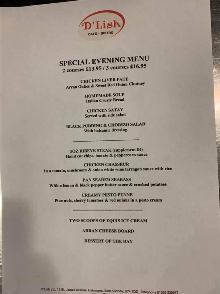 Menu at D'Lish Cafe Bistro, Glasgow