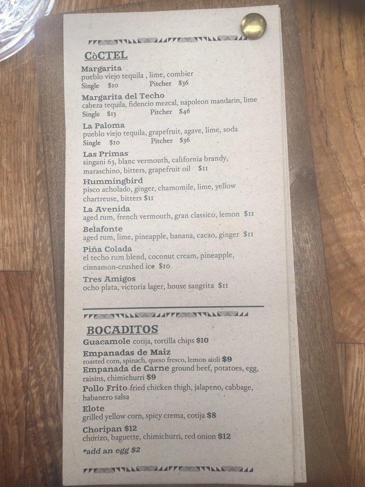 Menu at El Techo pub & bar, San Francisco