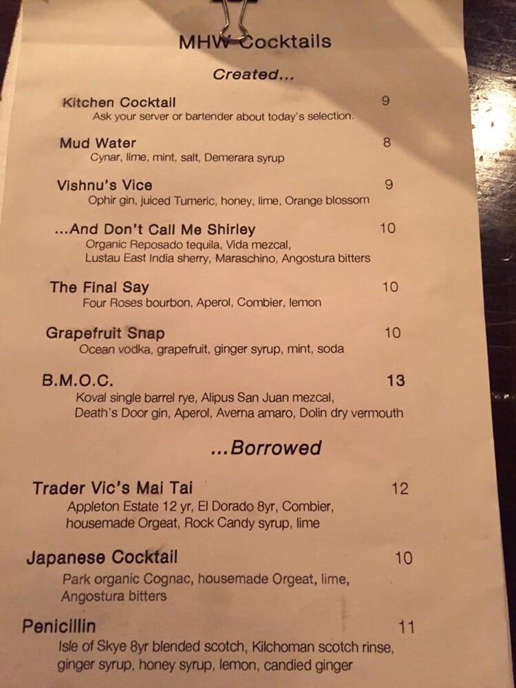 Menu at Mud Hen Water pub & bar, Honolulu, Waialae Ave