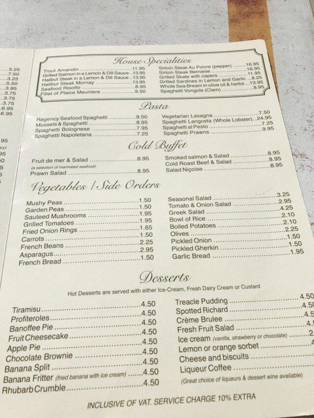 Menu at Regency Restaurant, Brighton