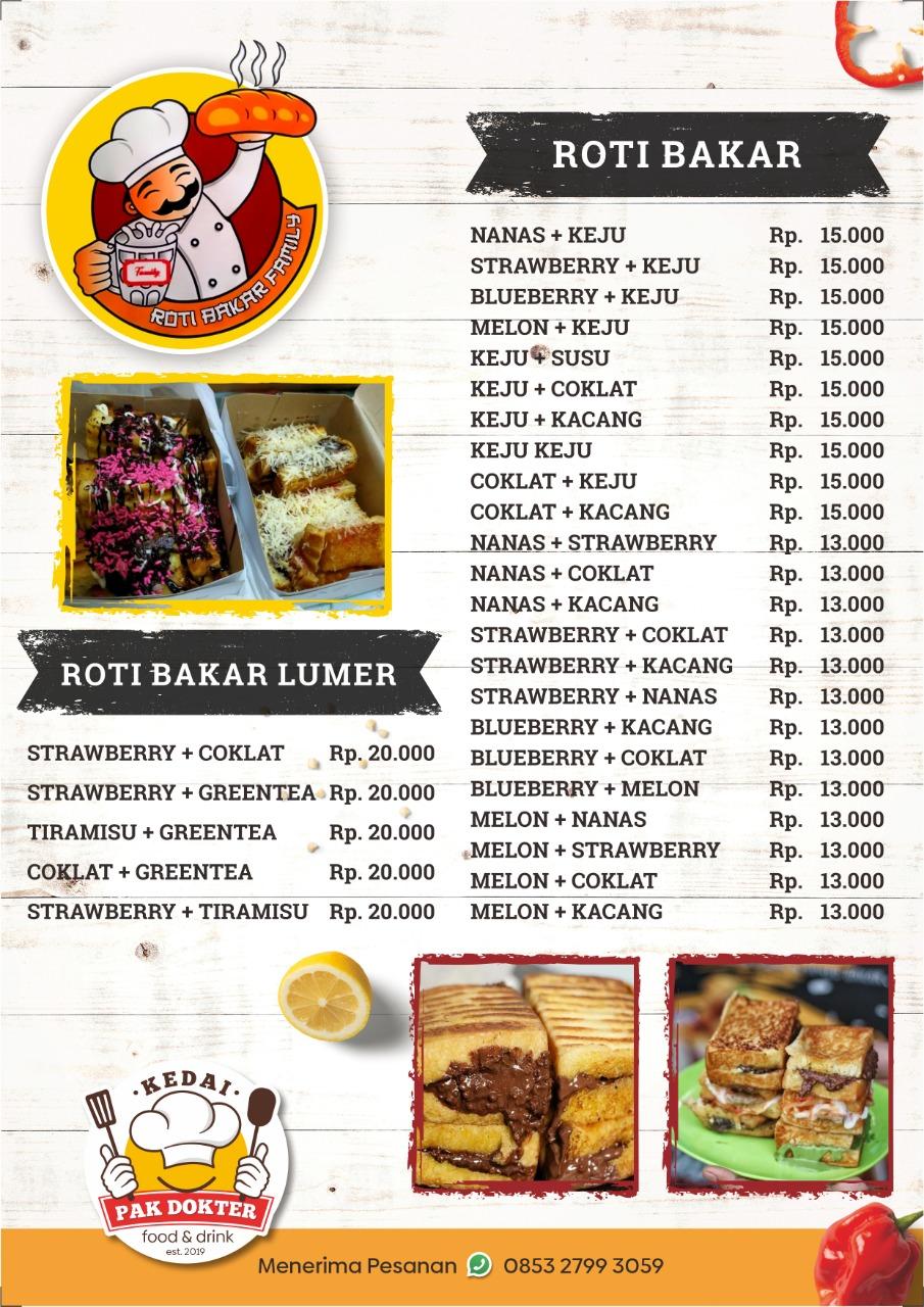Menu at Roti Bakar Kedai P. Dokter restaurant, Pemalang