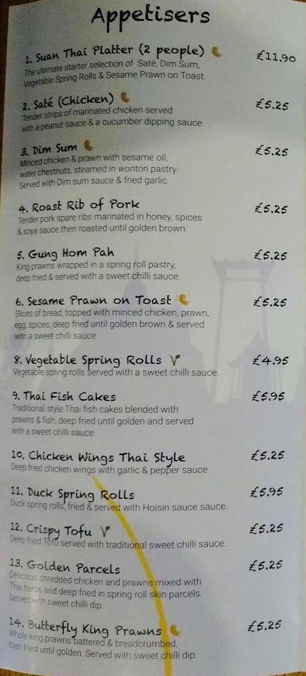 Menu at Suan Thai Restaurant, Romsey