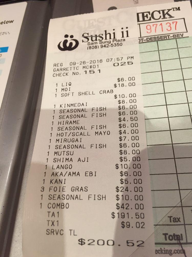 Menu at Sushi ii restaurant, Honolulu, 655 Ke’eaumoku St #109