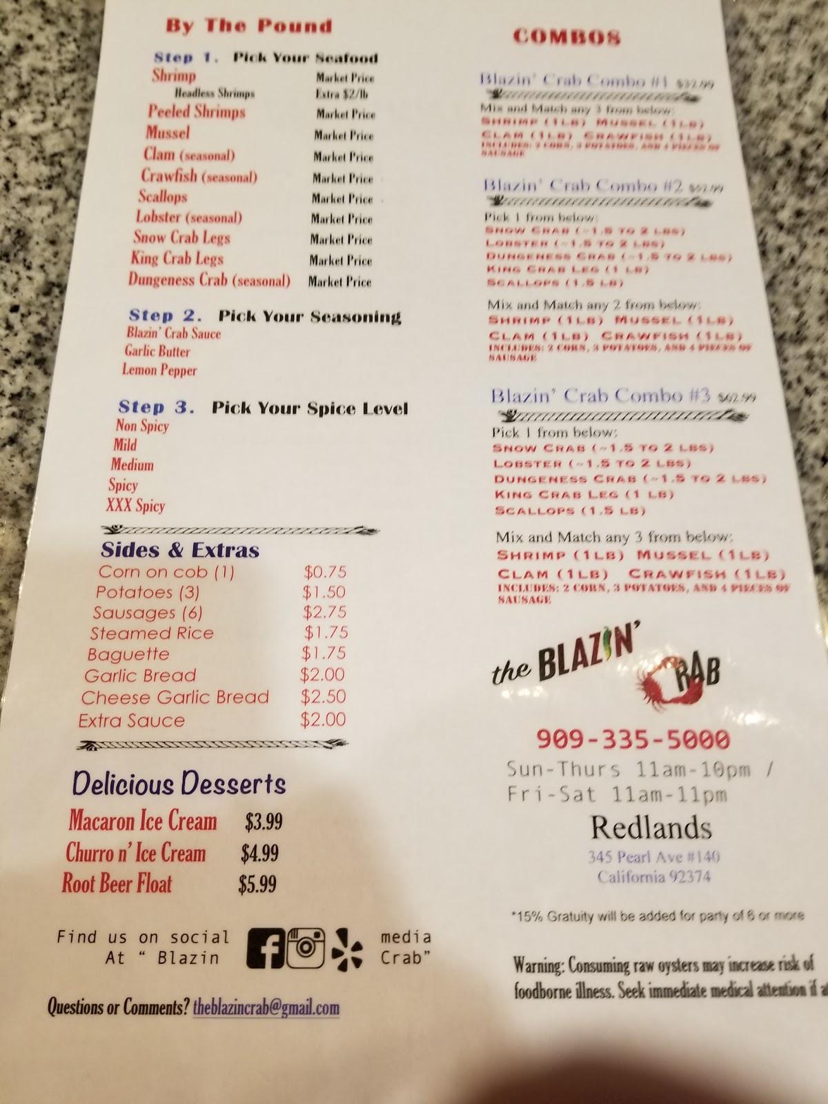 Menu at The Blazin Claw Redlands pub & bar, Redlands