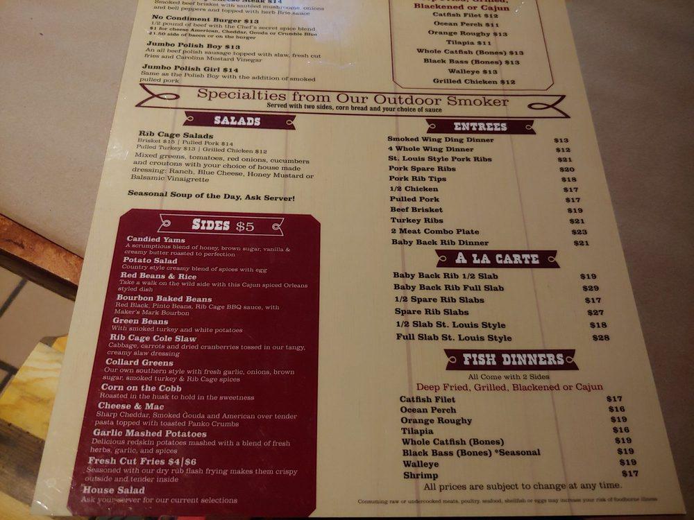 Menu at The Rib Cage Smokehouse & Bar, Cleveland Heights, Lee Rd