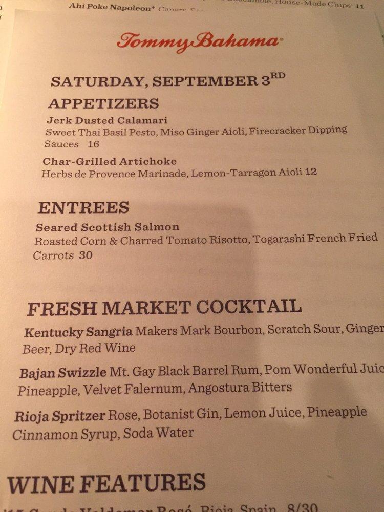Menu at Tommy Bahama Restaurant, Bar & Store, Newport Beach