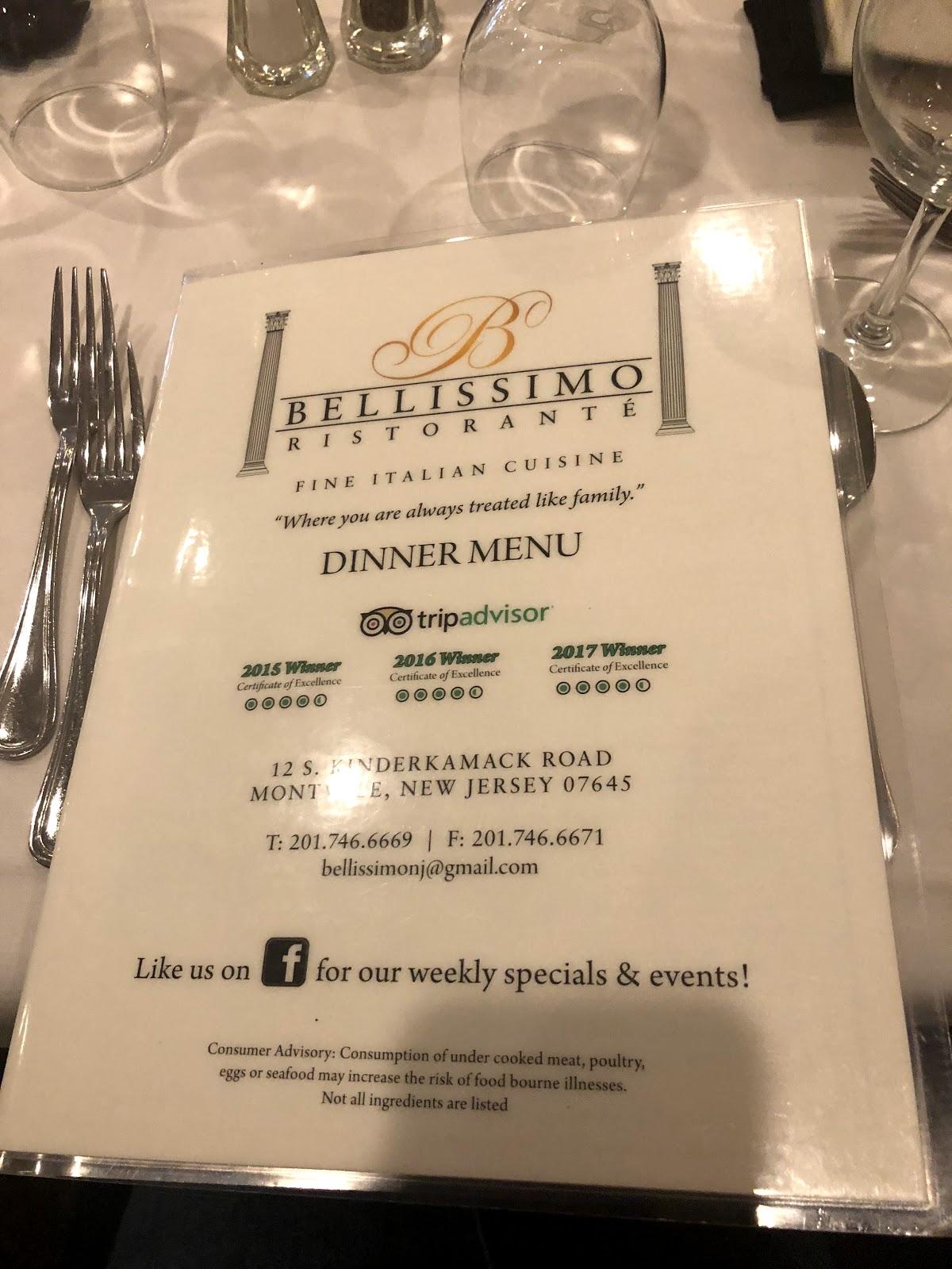 Menu at Bellissimo Restaurant, Montvale