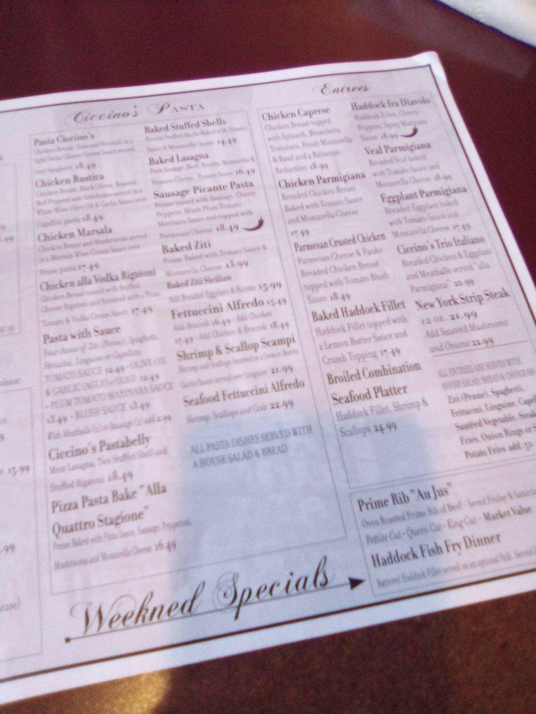 Menu at Ciccino's Pizzeria & Restaurant, Waterloo