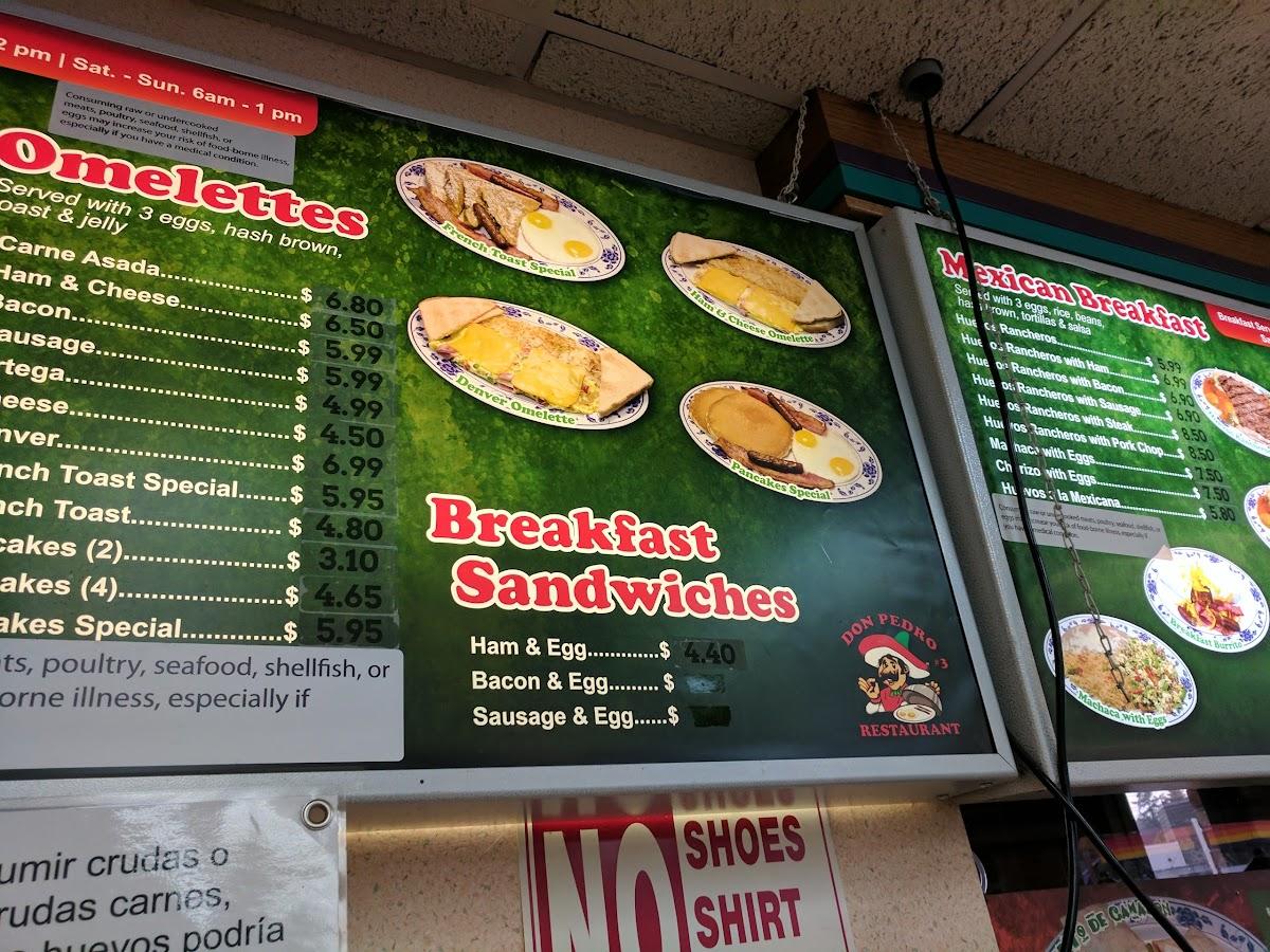 Menu at Don Pedro restaurant, Portland, SE 82nd Ave