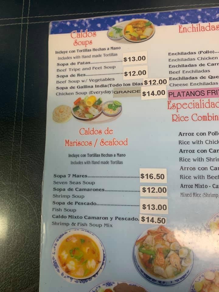 Menu at La Flor Blanca restaurant, Los Angeles, 320 W Vernon Ave