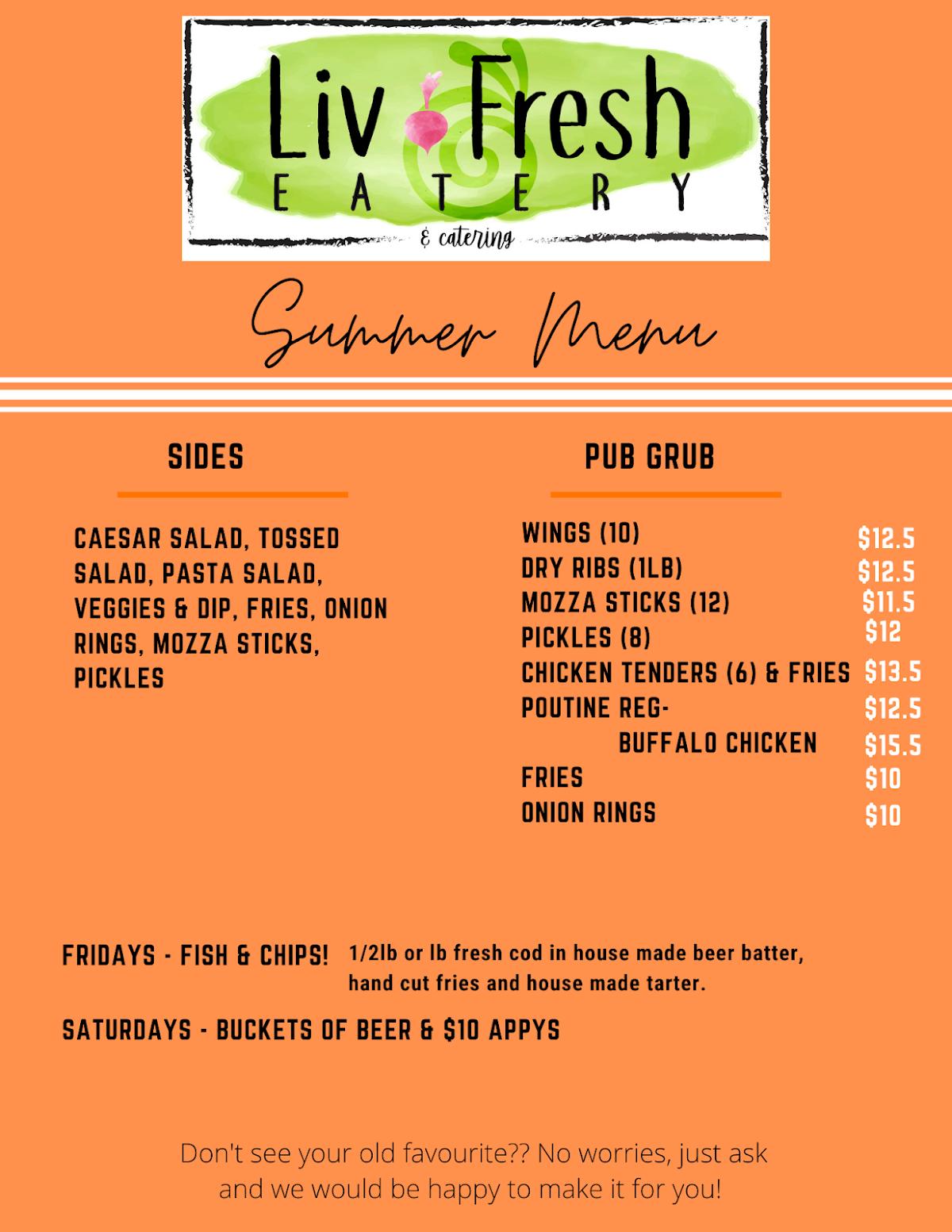 Menu at Liv Fresh Eatery & Catering restaurant, Southey
