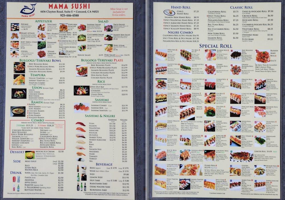 Menu at Mama Sushi & Bowl restaurant, Concord