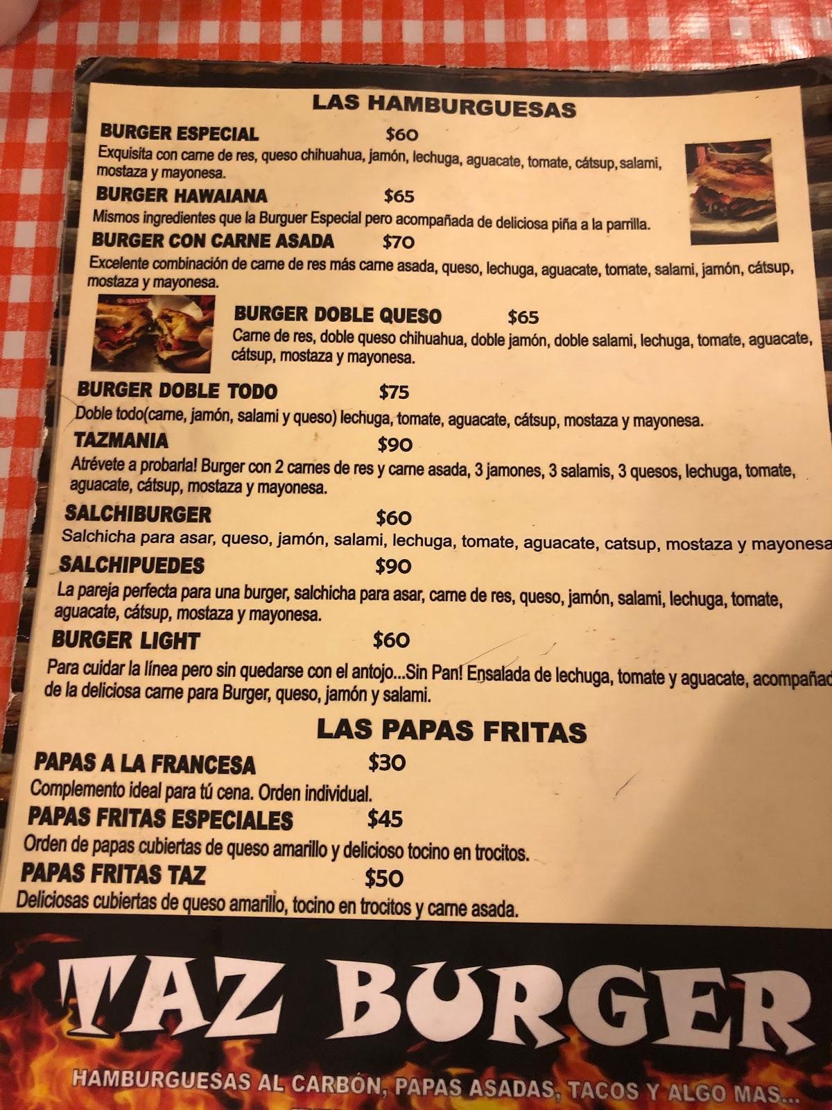 Carta del restaurante Taz burguer, Monterrey, 290 L 1