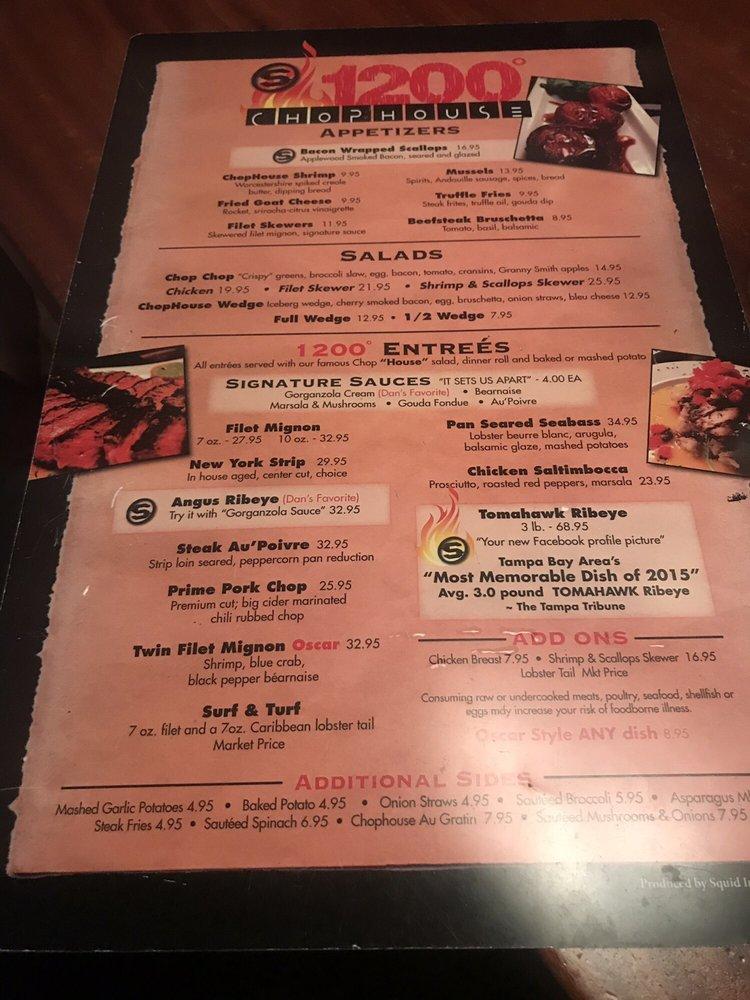 Menu at 1200 Chophouse steakhouse, Saint Pete Beach