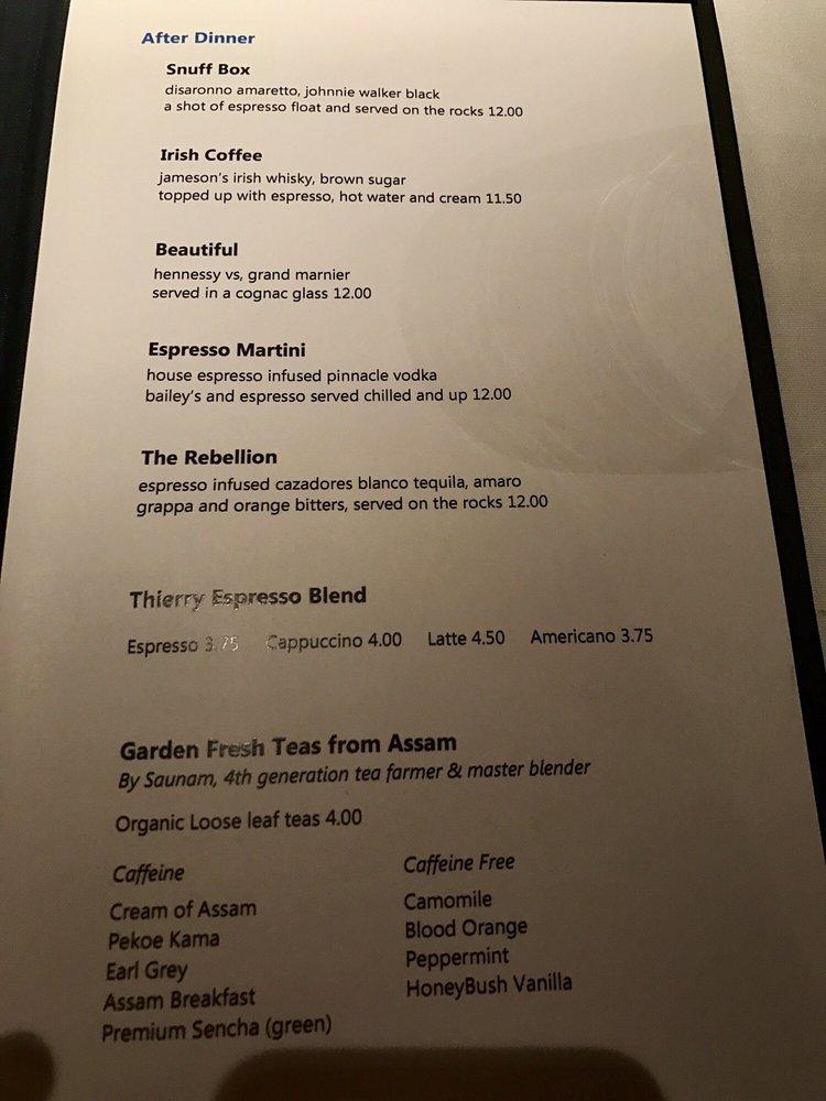 Menu at Blue Water Cafe, Vancouver