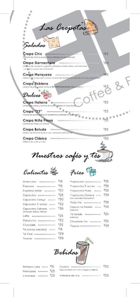 Menu at E&E Coffee and Pastry cafe, Mexico City
