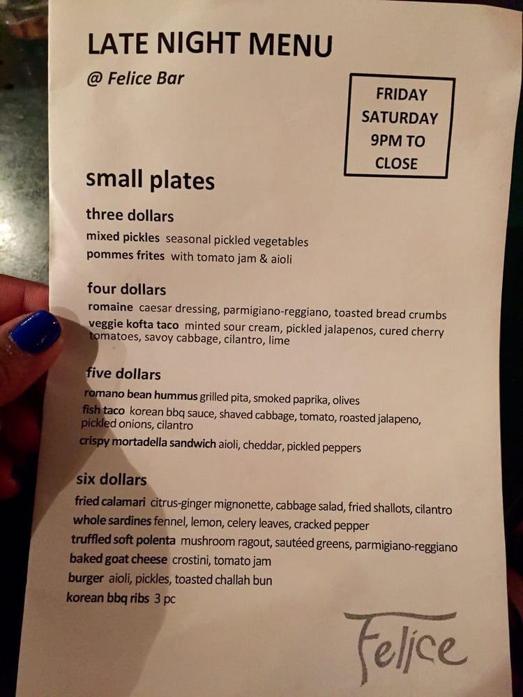 Menu at Felice Urban Cafe, Cleveland