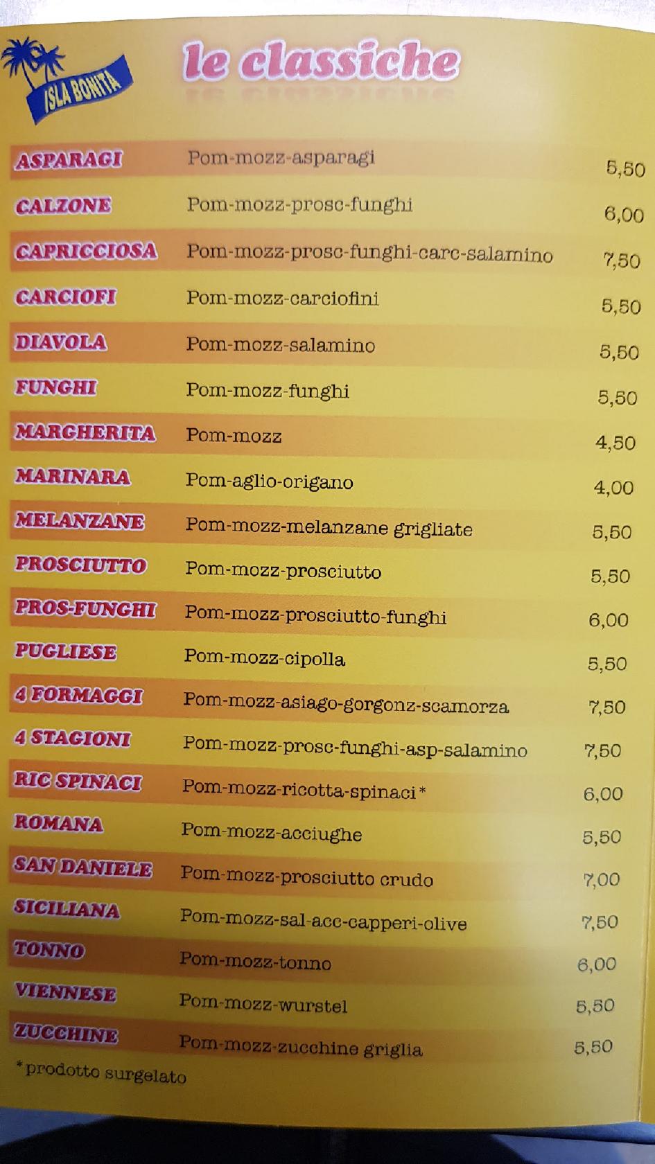 Menu da Isla Bonita pizzeria, San Pietro In Gu