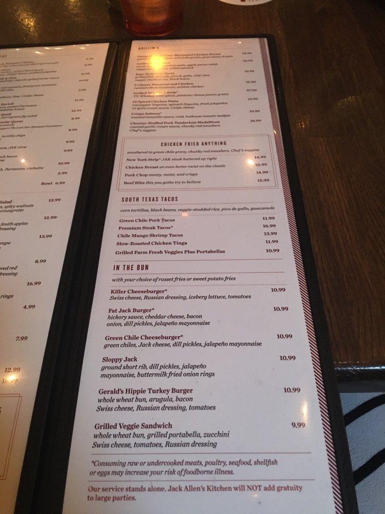 Menu at Jack Allen's Kitchen restaurant, Round Rock, Hoppe Trail