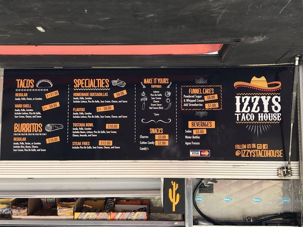Menu at Izzys Taco House restaurant, Lancaster
