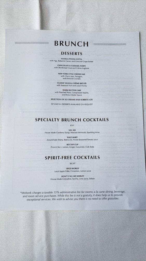 Menu at Mohonk Mountain House restaurant, USA, Mountain Rest Rd