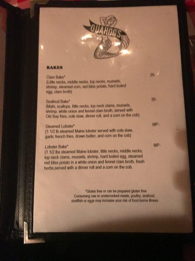 Menu at Quahog's Seafood Shack and Bar, Stone Harbor