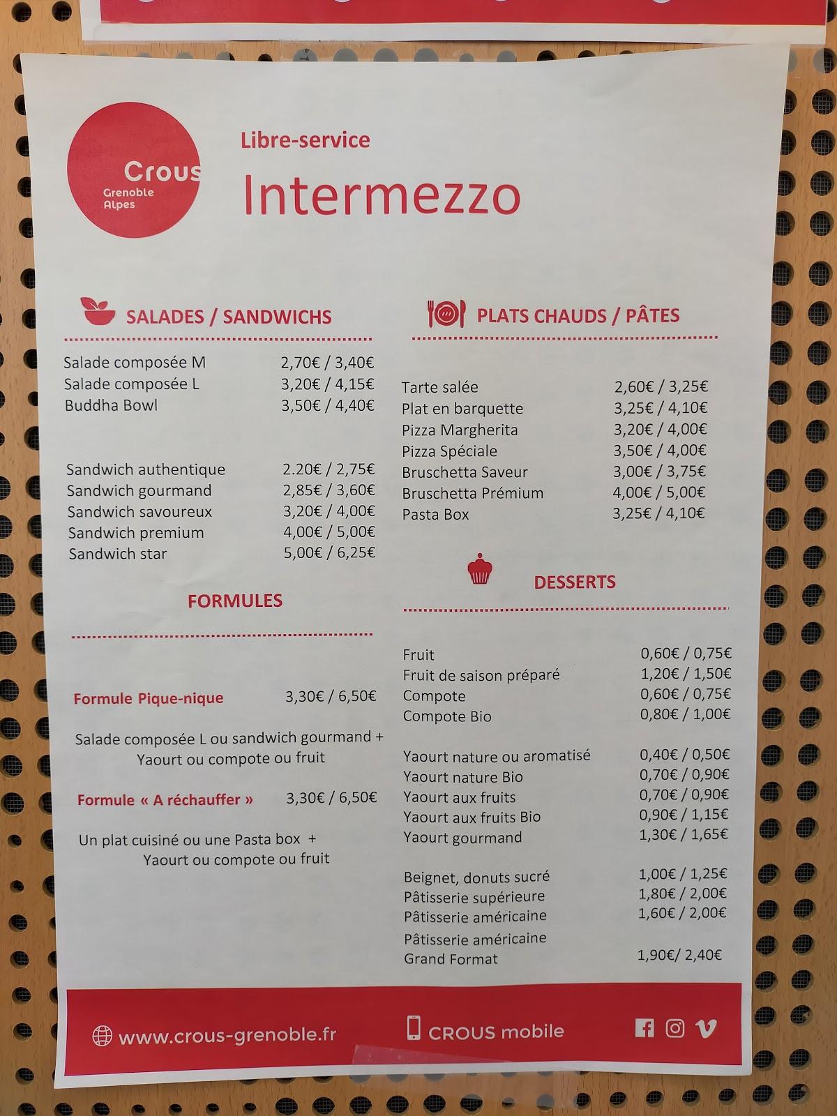 Menu au Restaurant L'intermezzo - Crous Grenoble Alpes, Saint-Martin-d ...