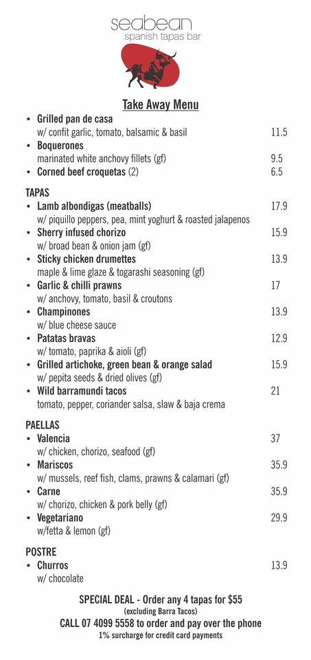 Menu at Seabean Tapas Bar Restaurant, Port Douglas