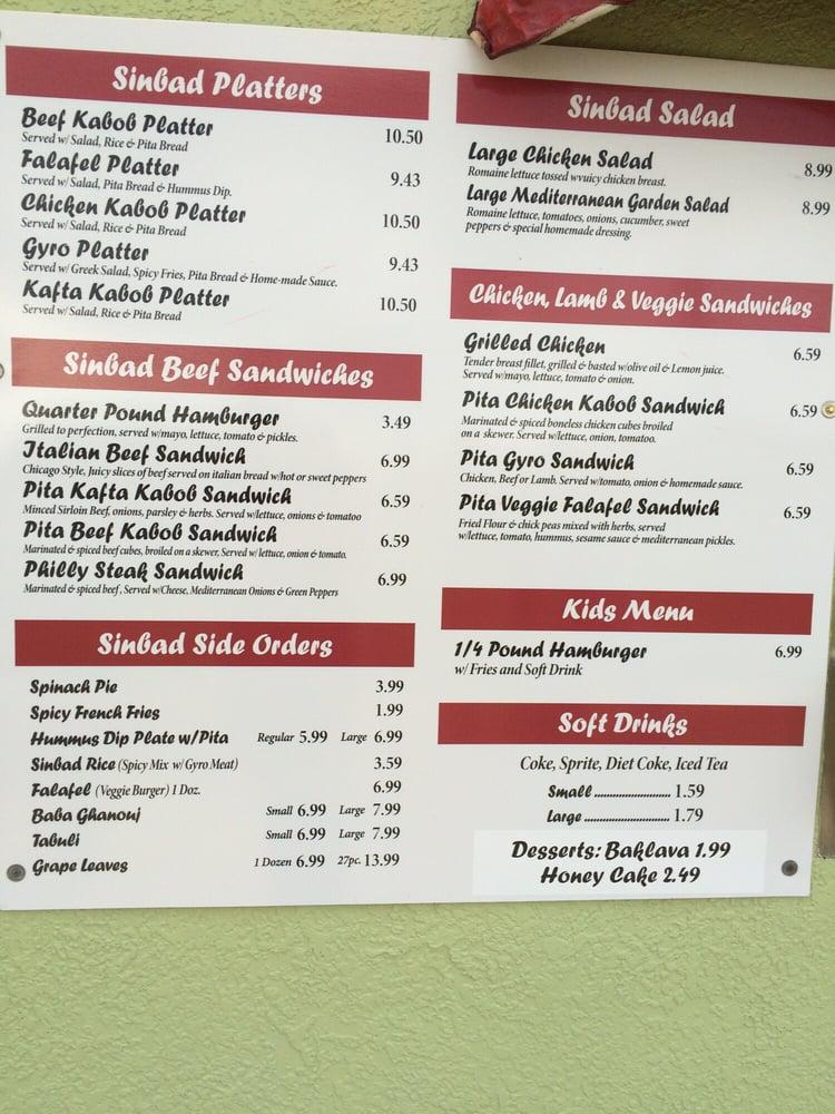 Menu at Sinbad's Fast Food, Merritt Island