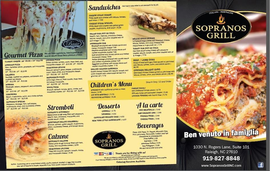 Menu at Sopranos Grill restaurant, Raleigh, N Rogers Ln STE 101