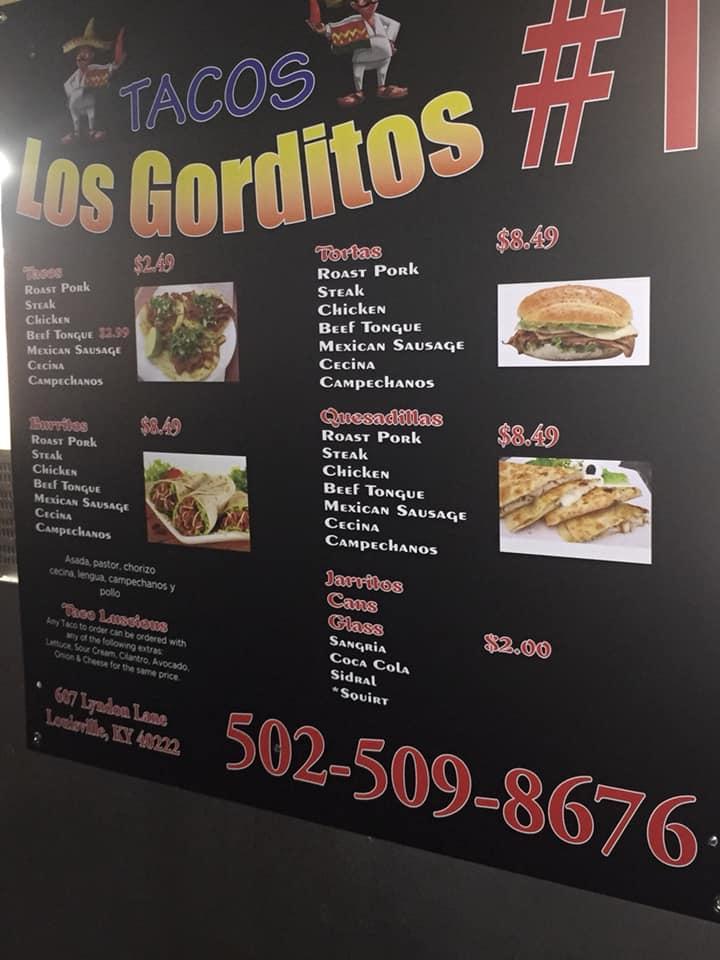Menu at Tacos Los Gorditos restaurant, Louisville, New Lagrange Rd
