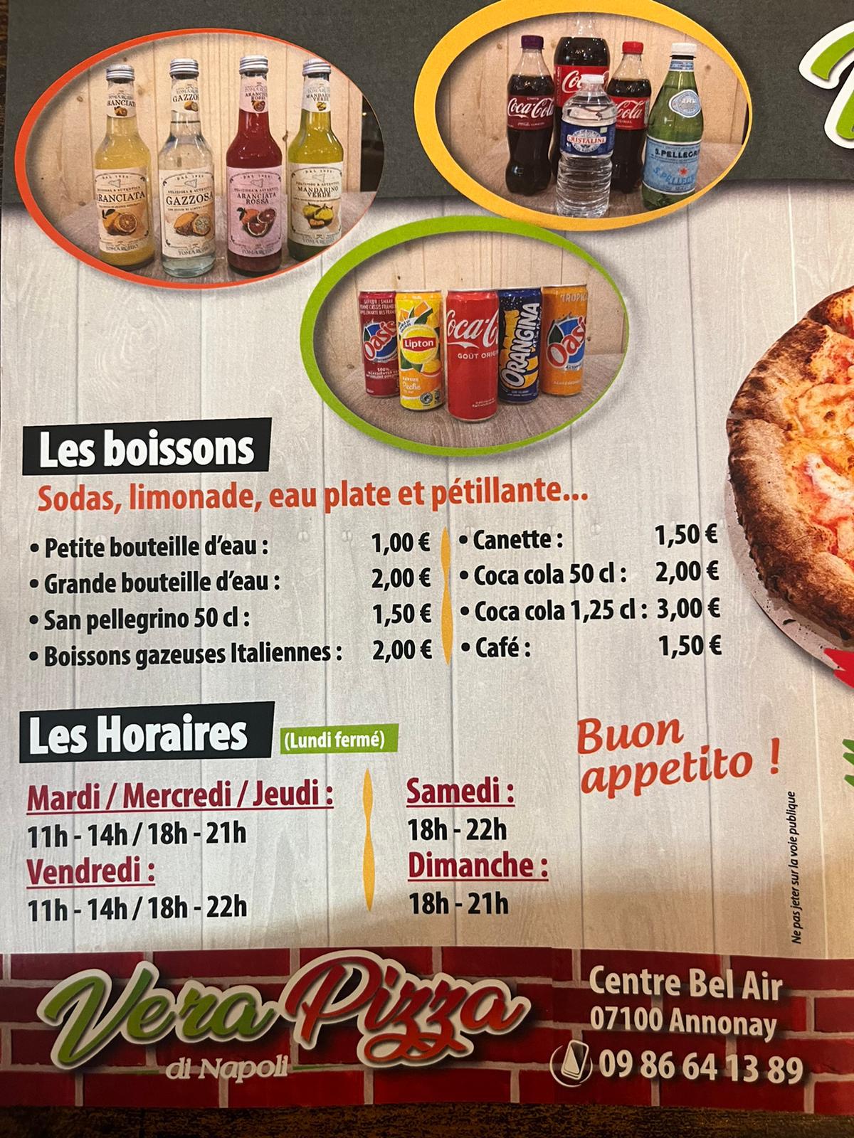 Menu au Vera Pizza - PIZZERIA, Annonay