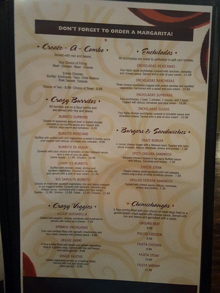 Menu at Crazy Cactus restaurant, Olive Branch