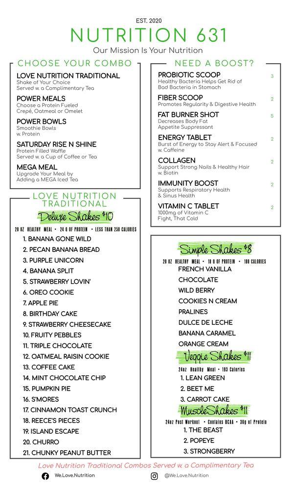 Menu at Nutrition 631 pub & bar, Commack