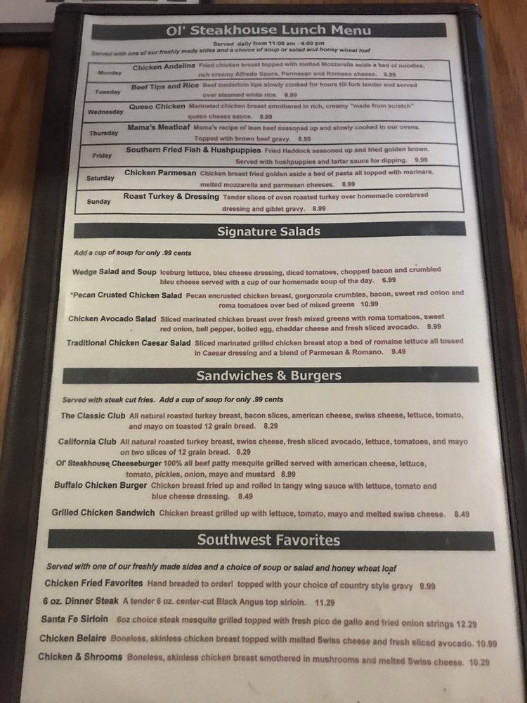 Menu at Ol' Steakhouse Co., Corpus Christi